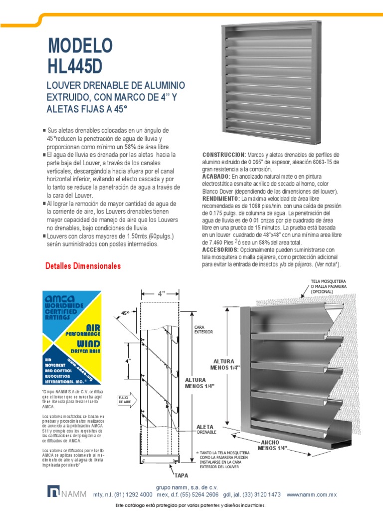 Ficha Tecnica Louver HL445D | PDF | Aluminio | Materiales