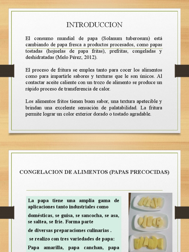 Papas Precocidas Congeladas: Proceso y Aceptación | PDF | Patata | Fritura