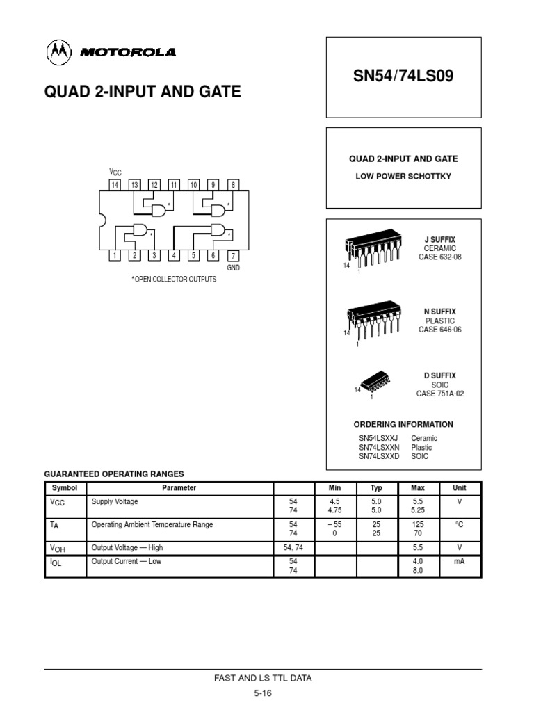 Quad 2-Input and Gate SN54/74LS09: Low Power Schottky | PDF ...