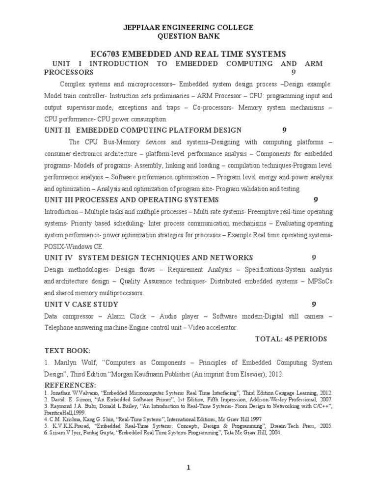 Embedded and Real Time Systems Question Bank | PDF | Embedded System | Thread (Computing)