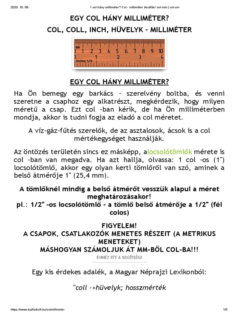 Col - Milliméter Átváltás | PDF