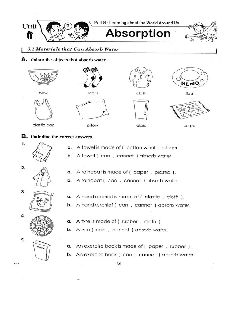 Materials That Absorb Water WORKSHEET AUG 2 | PDF | Language Arts ...