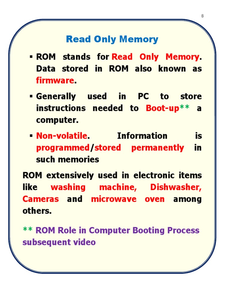 Read Only Memory Firmware Boot-Up Non-Volatile Programmed Stored ...