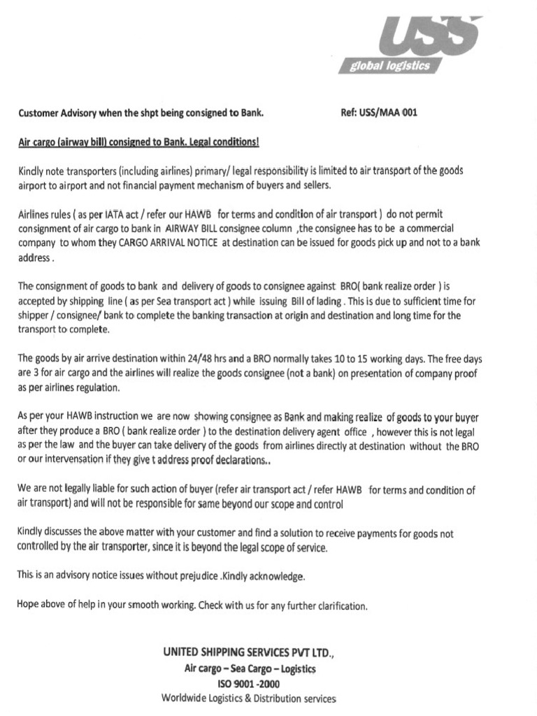 Awb Consigned To Bank .Client Advisory . | PDF