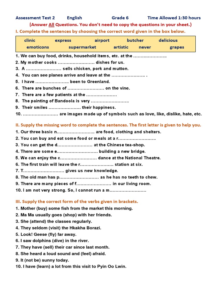 English Assessment Test 2 F | PDF | Foods | Cooking