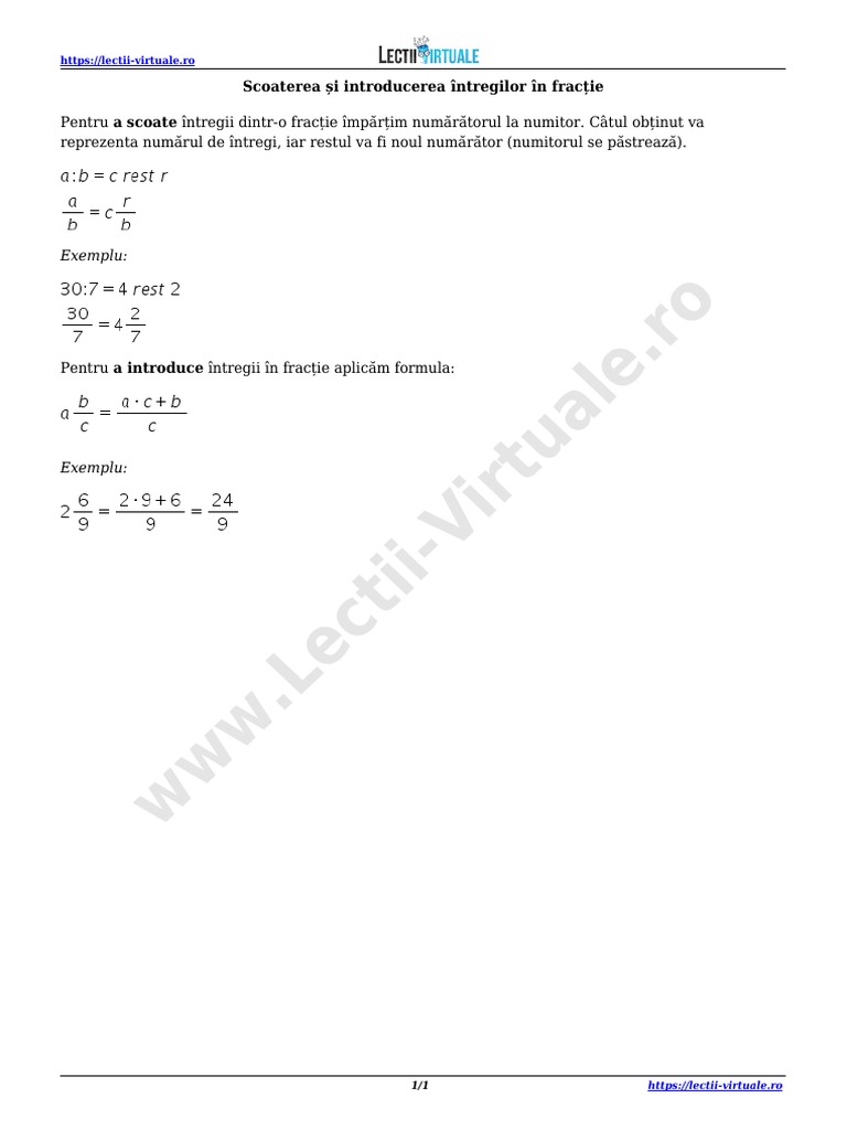 Scoaterea Intregilor Din Fractie Introducerea Intregilor in Fractie | PDF