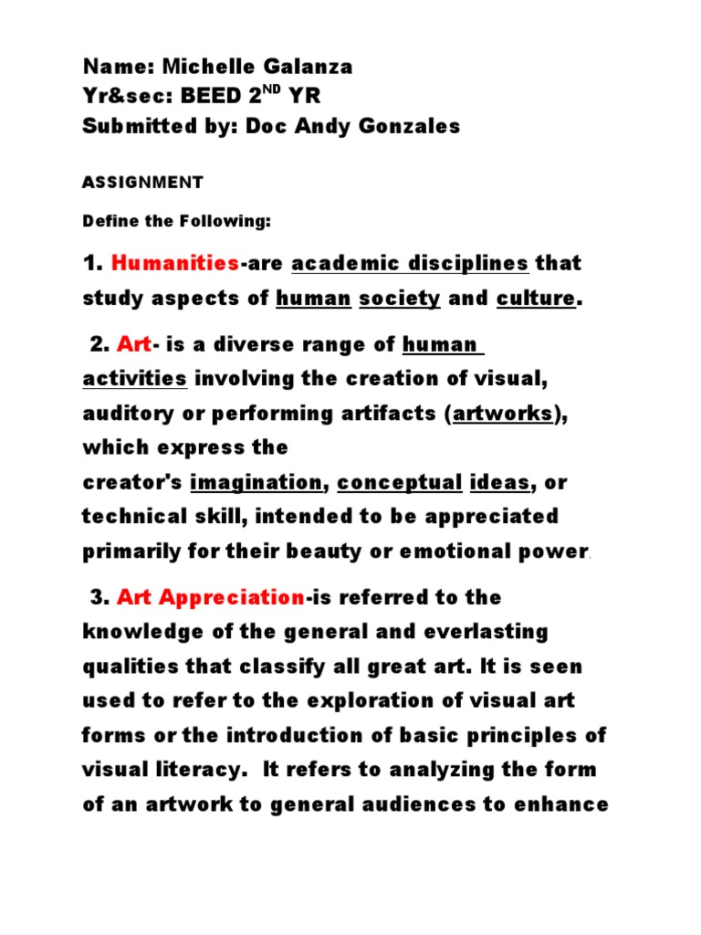 Humanities Art: Assignment Define The Following | PDF | Social Science