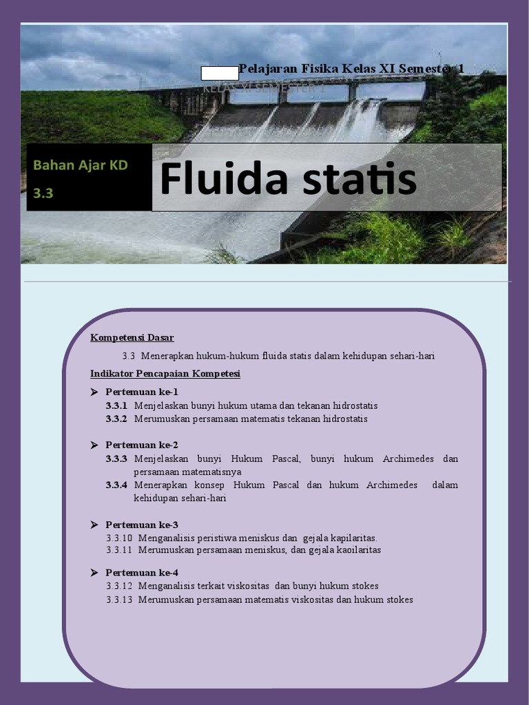 Bahan Ajar Kelas Xi KD 3.3 Fluida Statis | PDF | Sains & Matematika