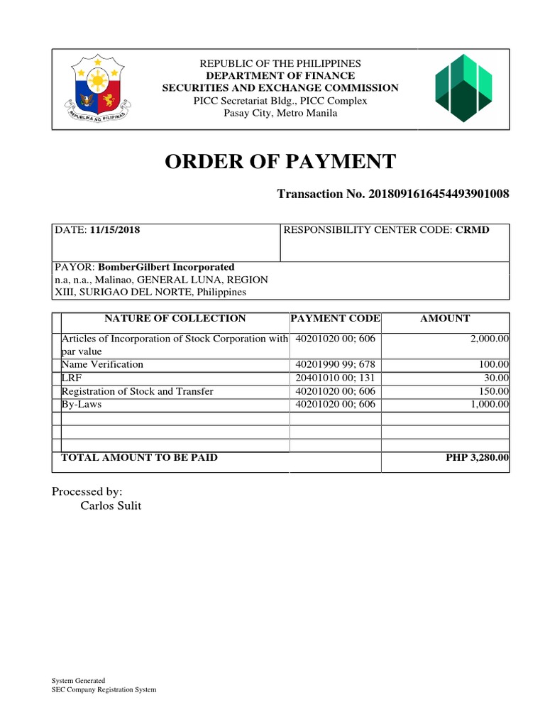 Order of Payment PDF | PDF
