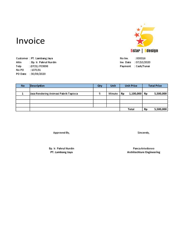 Invoice: No Description Qty Unit Unit Price Total Price | PDF
