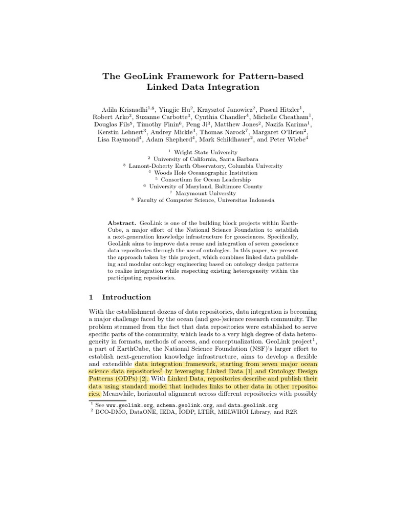 The Geolink Framework For Pattern-Based Linked Data Integration | PDF | Conceptual Model ...