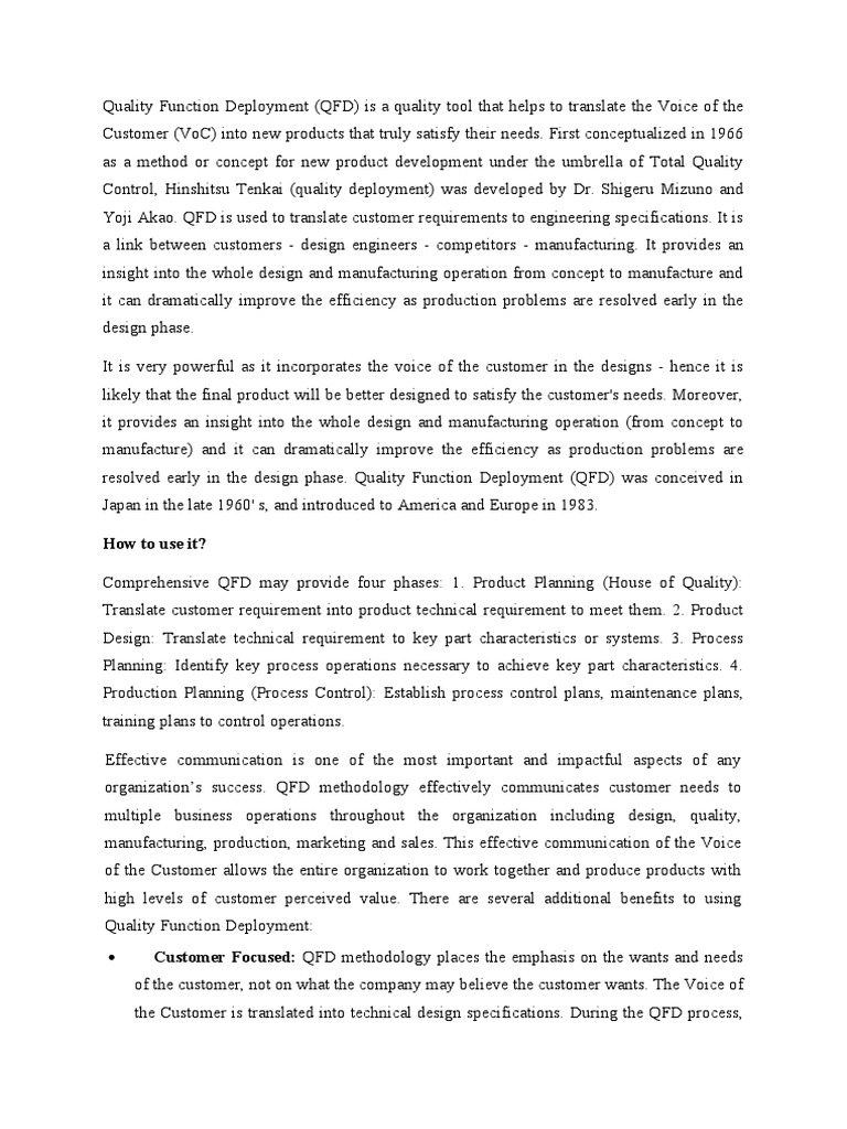 Quality Function Deployment | PDF | Quality (Business) | Design