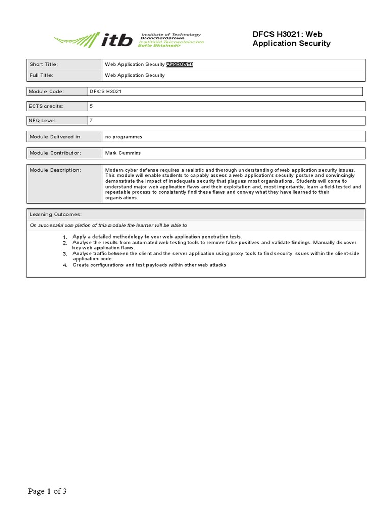 Module Web Application Security Pdf Pdf Penetration Test Security Engineering