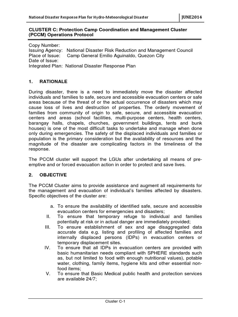 C PCCM Operation Protocol 20140605 | PDF | Emergency Evacuation | Internally Displaced Person