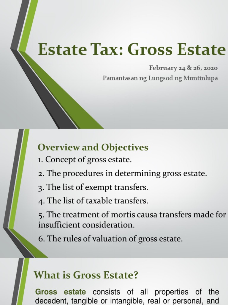Estate Tax: Gross Estate: Pamantasan NG Lungsod NG Muntinlupa | PDF ...