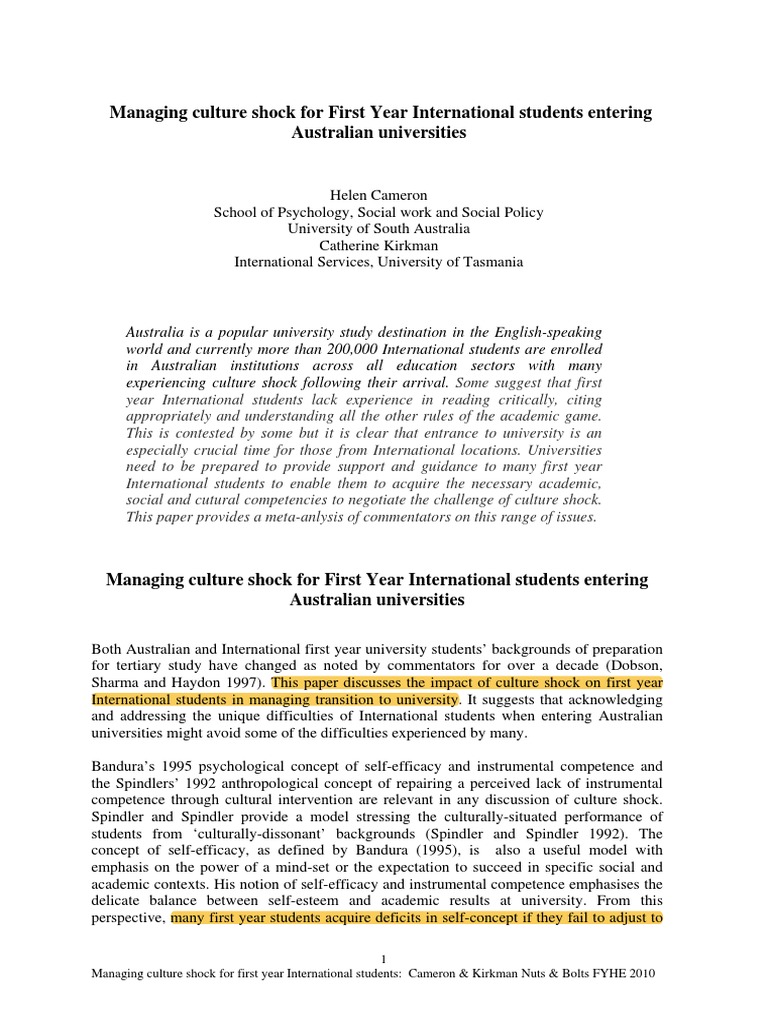Cultural Difficulties | PDF | International Student | Self Efficacy