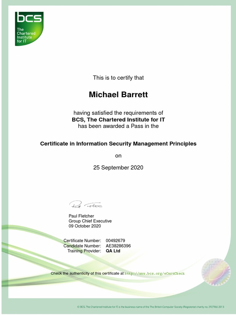 Information Security Management Principles Certificate Pdf