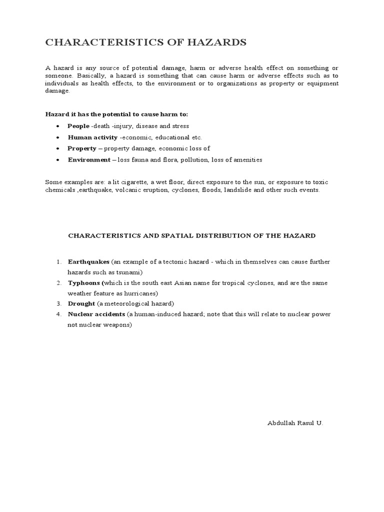 Characteristics of Hazards | PDF