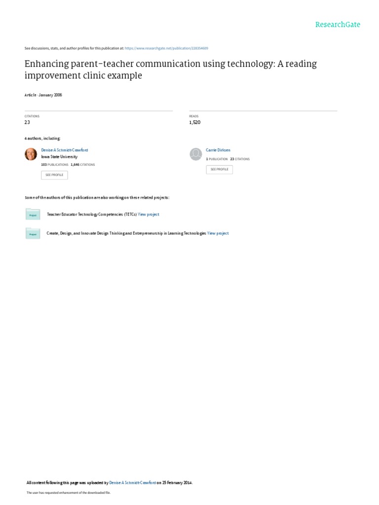 Enhancing Parent-Teacher Communication Using Technology: A Reading ...