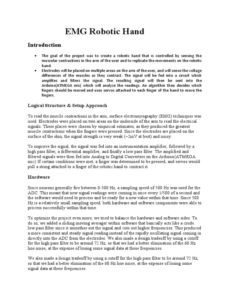 EMG Robotic Hand: Logical Structure & Setup Approach | PDF | Analog To ...