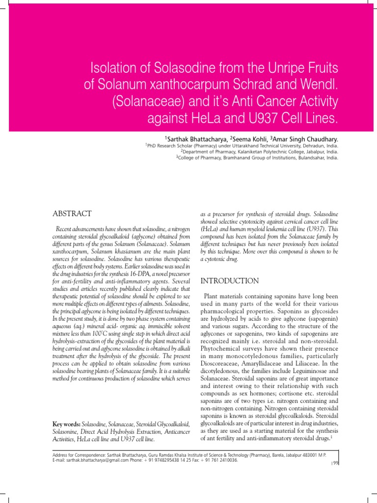 Isolation of Solasodine From The Unripe Fruits of Solanum Xanthocarpum ...
