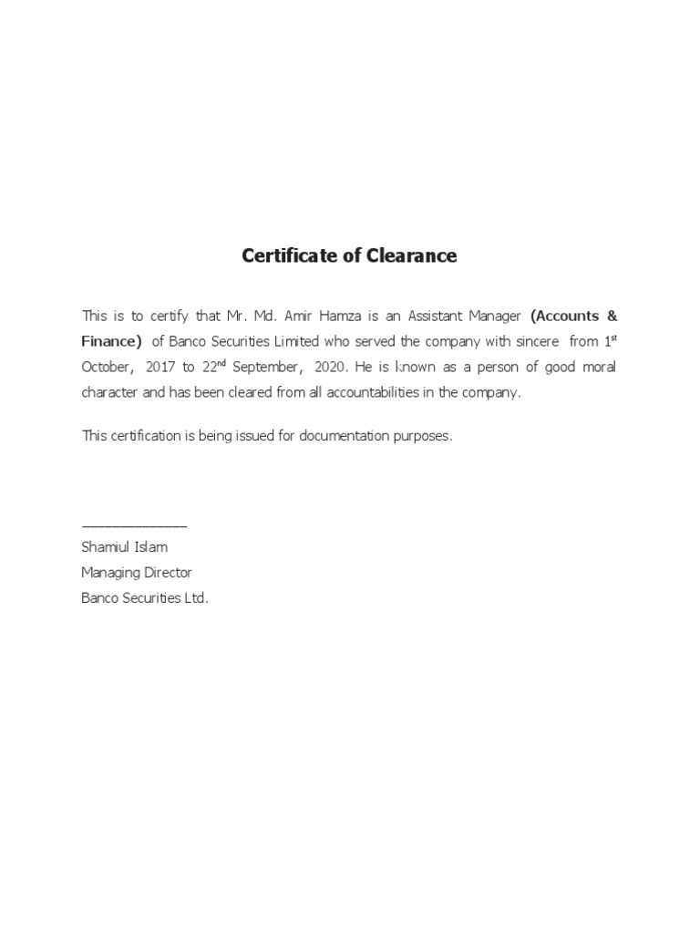 Certificate of Clearance | PDF