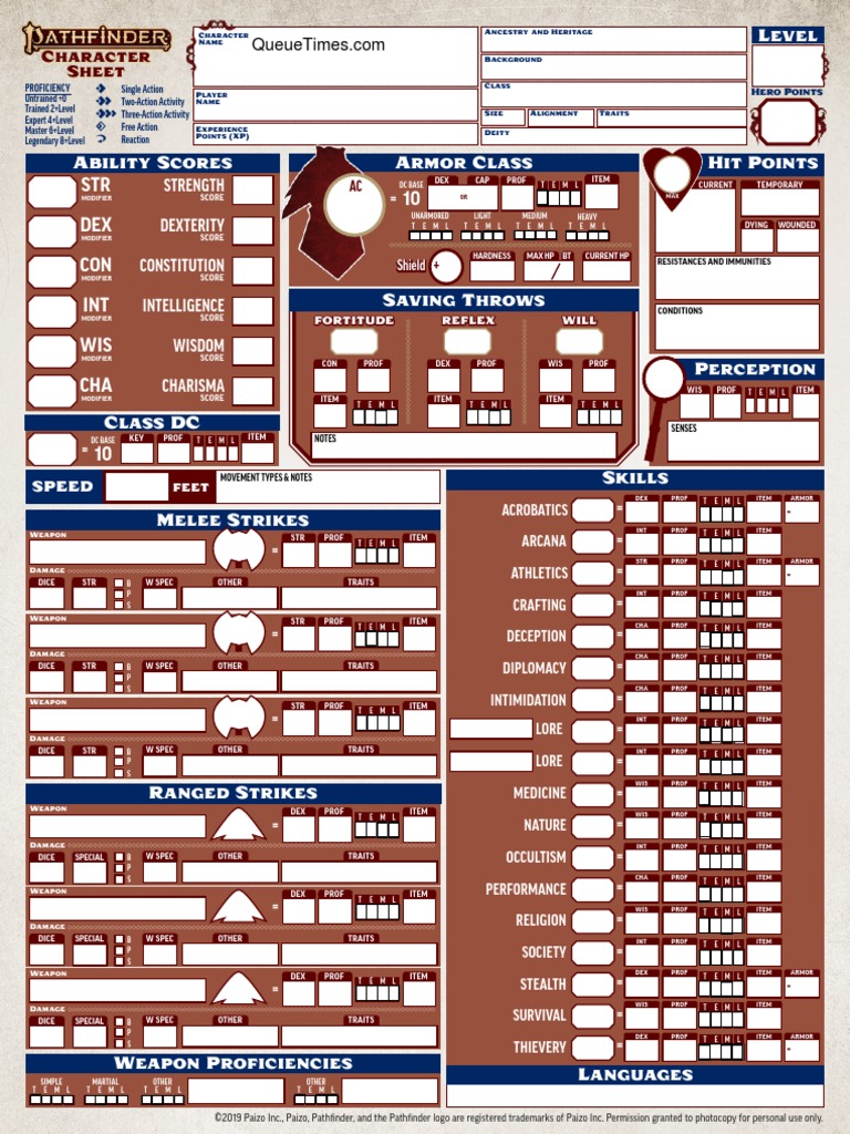 Pathfinder 2e - Character Sheet Color Fillable PDF | PDF | Gary Gygax ...