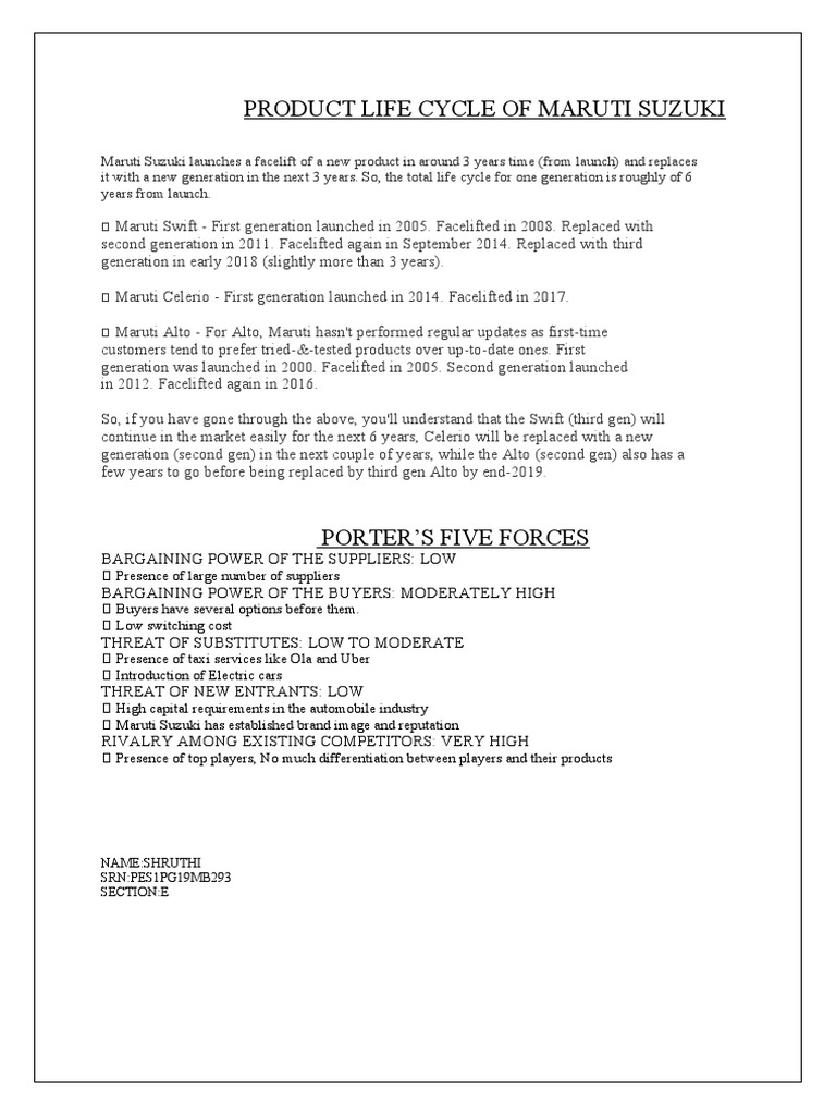 Product Life Cycle of Maruti Suzuki | PDF