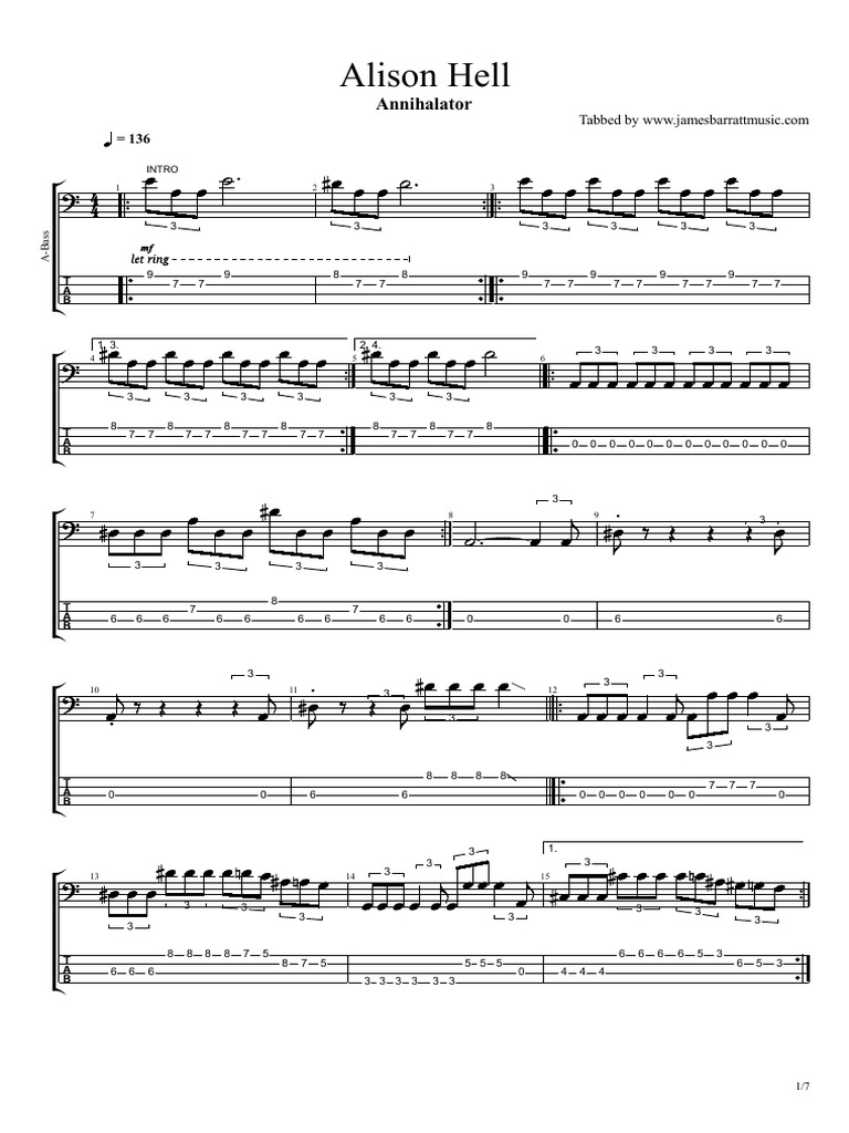 Alison Hell Bass Tab | PDF | Songs | Musical Compositions