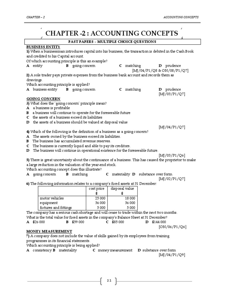 Chapter - 2 Accounting Concepts | PDF | Balance Sheet | Going Concern