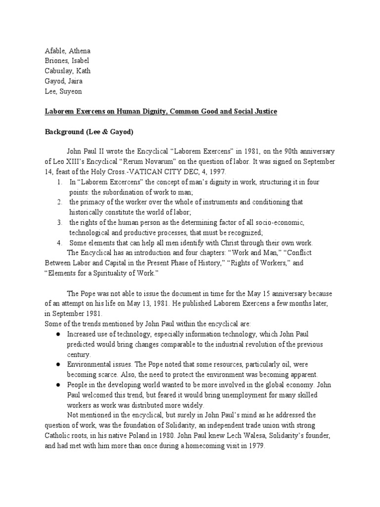 Laborem Exercens Summary | PDF | Labour | Religion And Belief