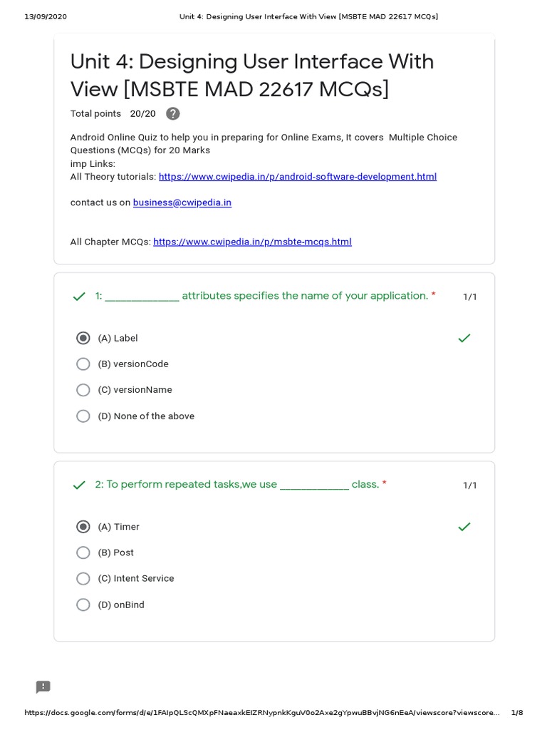 Unit 4 - Designing User Interface With View (MSBTE MAD 22617 MCQS) PDF | PDF | Multiple Choice ...