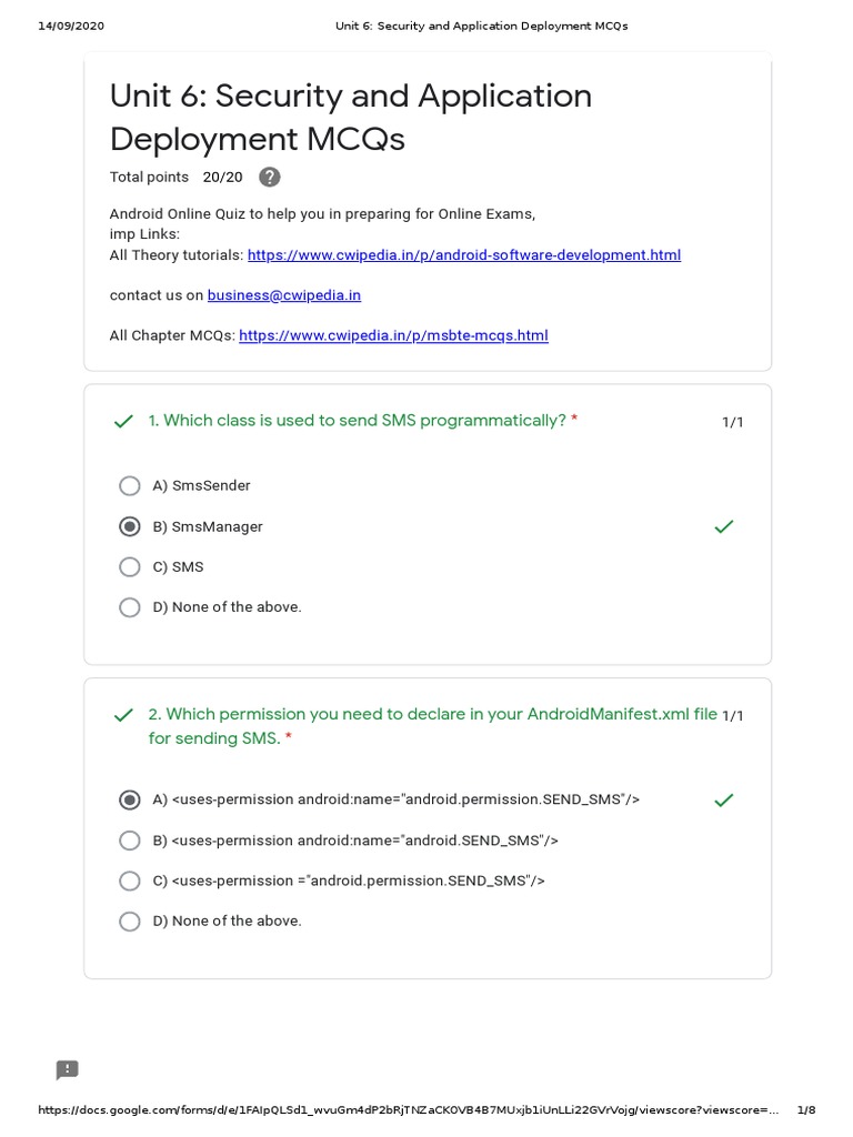 Unit 6: Security and Application Deployment MCQs - A 20 question ...