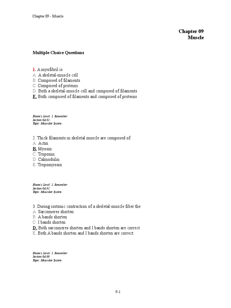 Understanding Skeletal Muscle Contraction: Multiple Choice Questions on ...