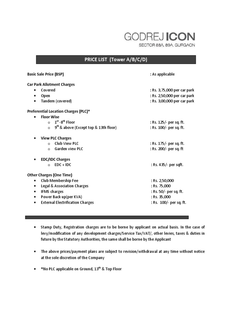 Godrej Icon Payment Plan & Price Sheet | PDF | Taxes | Value Added Tax