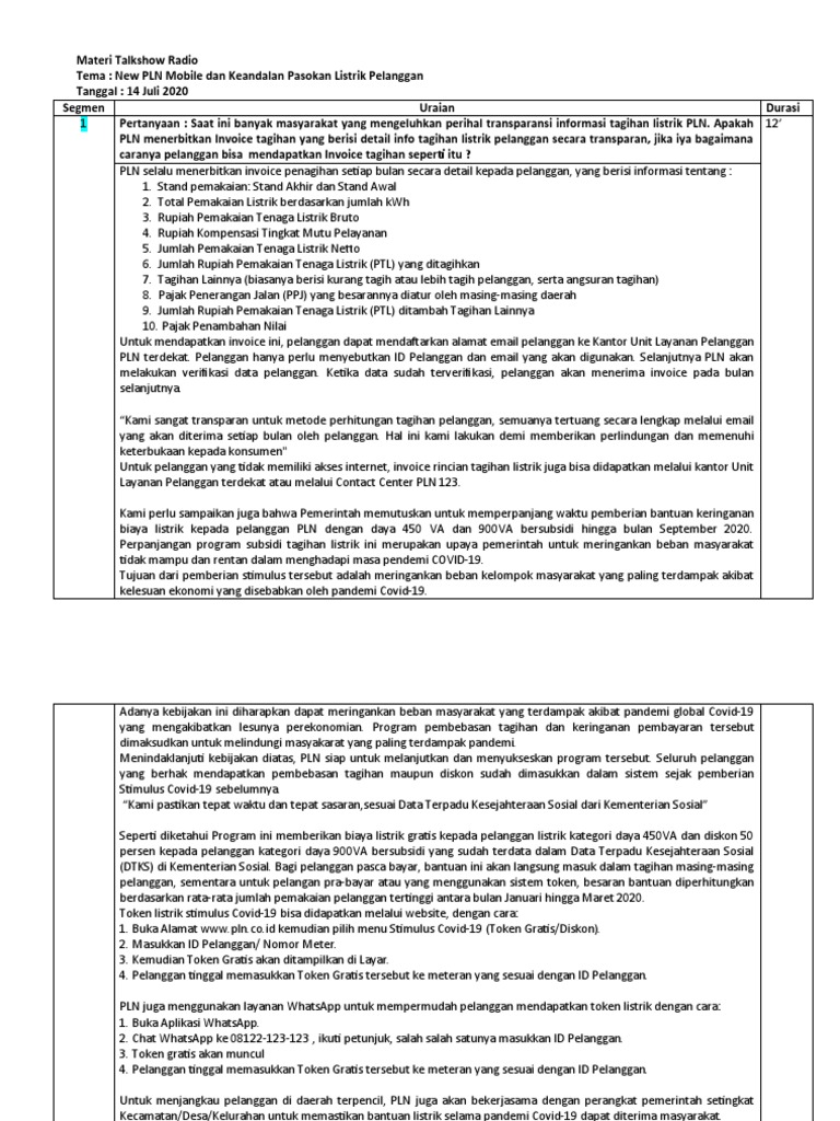 Materi Talkshow Radio 14 Juli 2020 | PDF