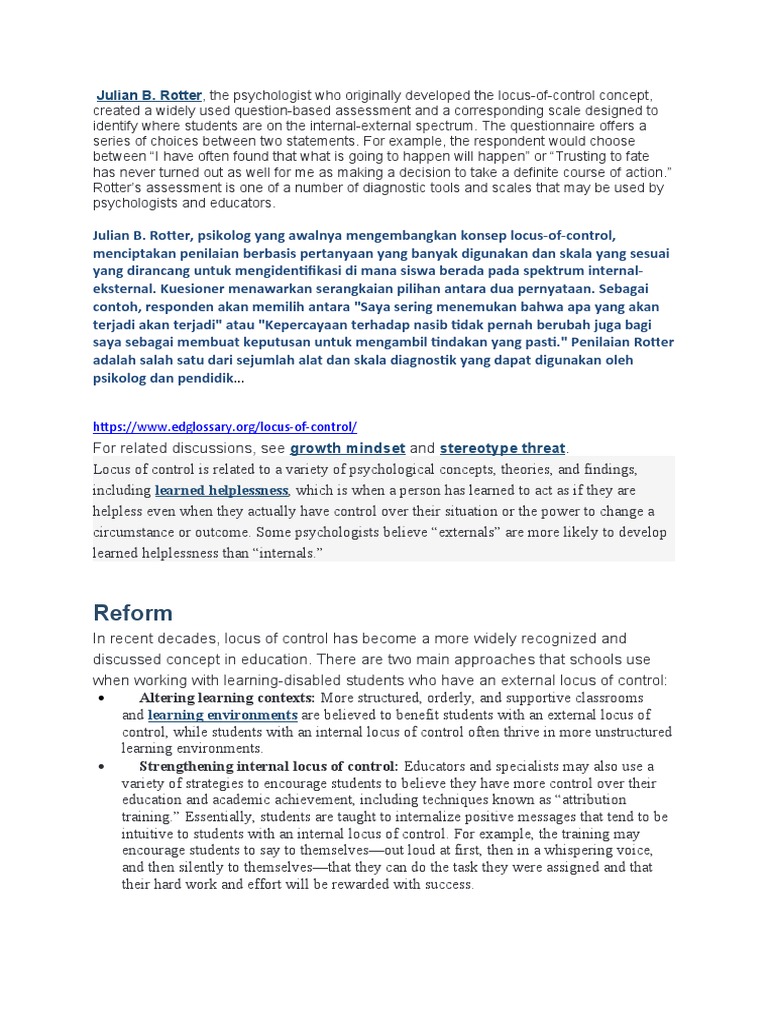 Reform: Julian B. Rotter | PDF | Behavioural Sciences | Applied Psychology