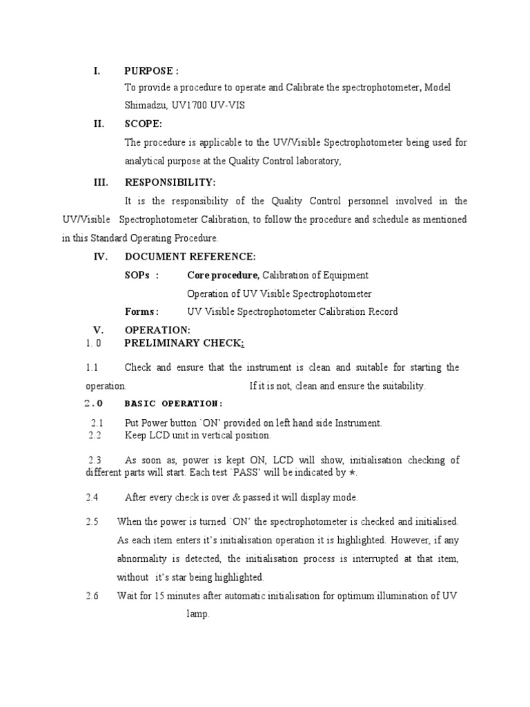 Operation and Calibration of UV-VIS Spectrophotometer | PDF ...