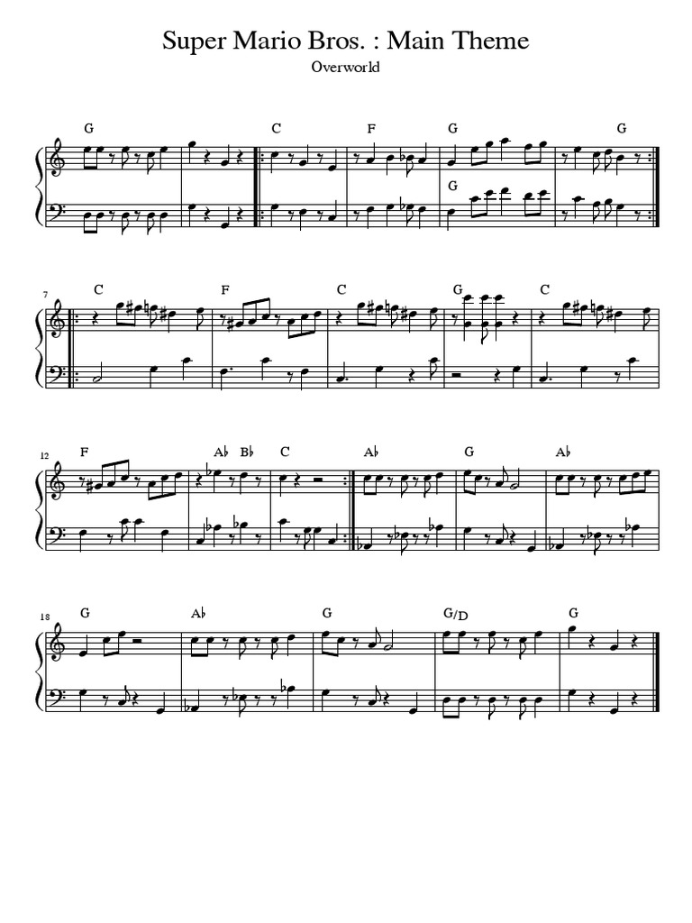 Super Mario Bros.: Main Theme: Overworld | PDF | Leisure Activities ...