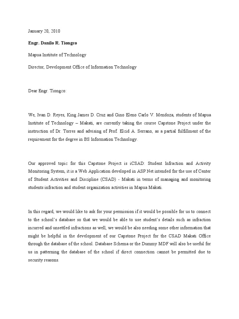 Database Connection Request Letter | Business