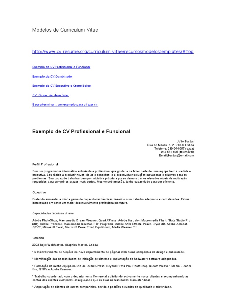Modelos de Curriculum Vitae | PDF | Liderança | Designer de Web