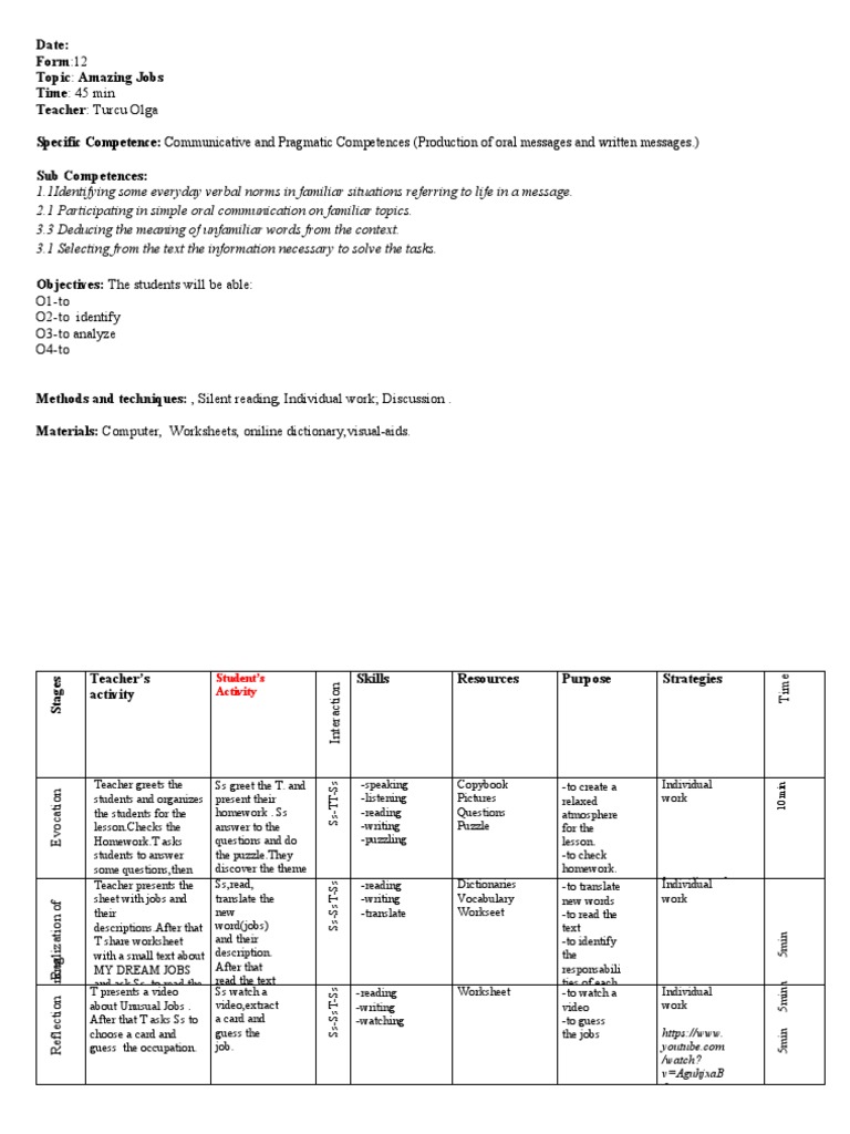 Amazing Jobs Lesson Plan | PDF | Worksheet | Competence (Human Resources)