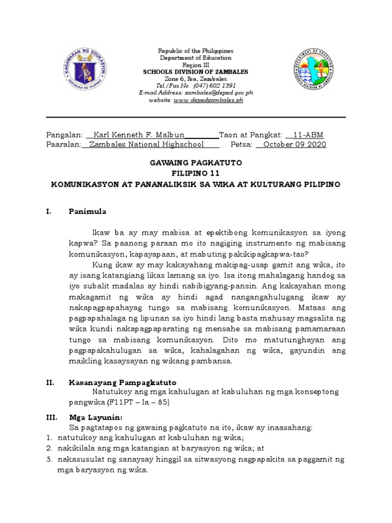 Filipino11 - q1 - w1 Ready To Print | PDF