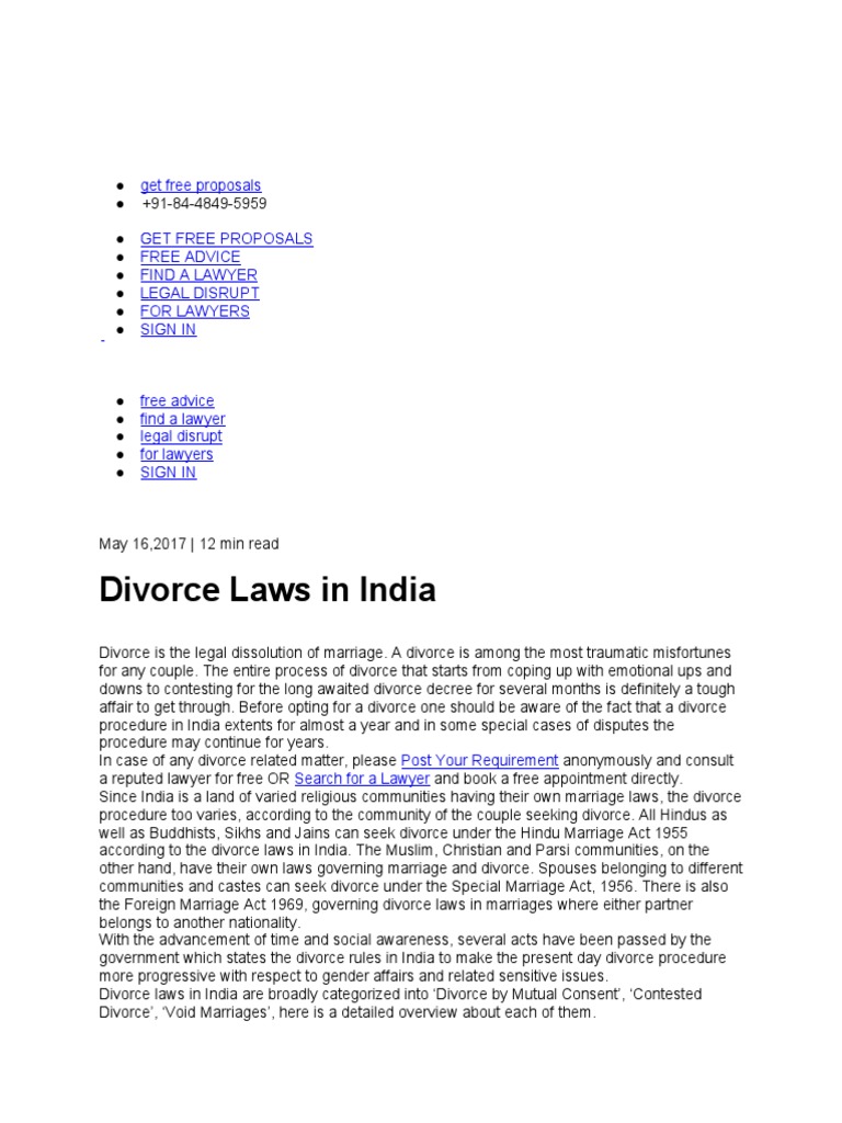 Divorce Laws in India: Get Free Proposals | PDF