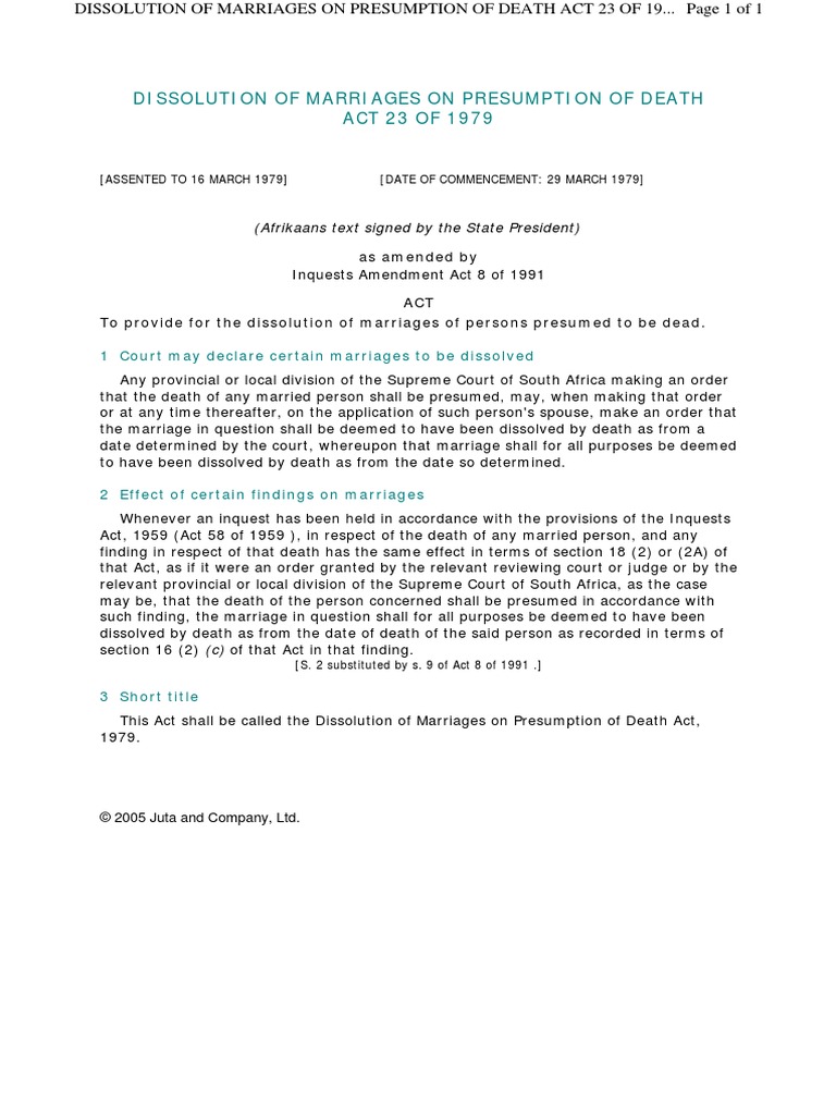 Presumption of Death Act of 1979 | PDF