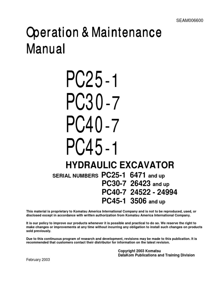Komatsu PC45-1 User Manual PDF | PDF