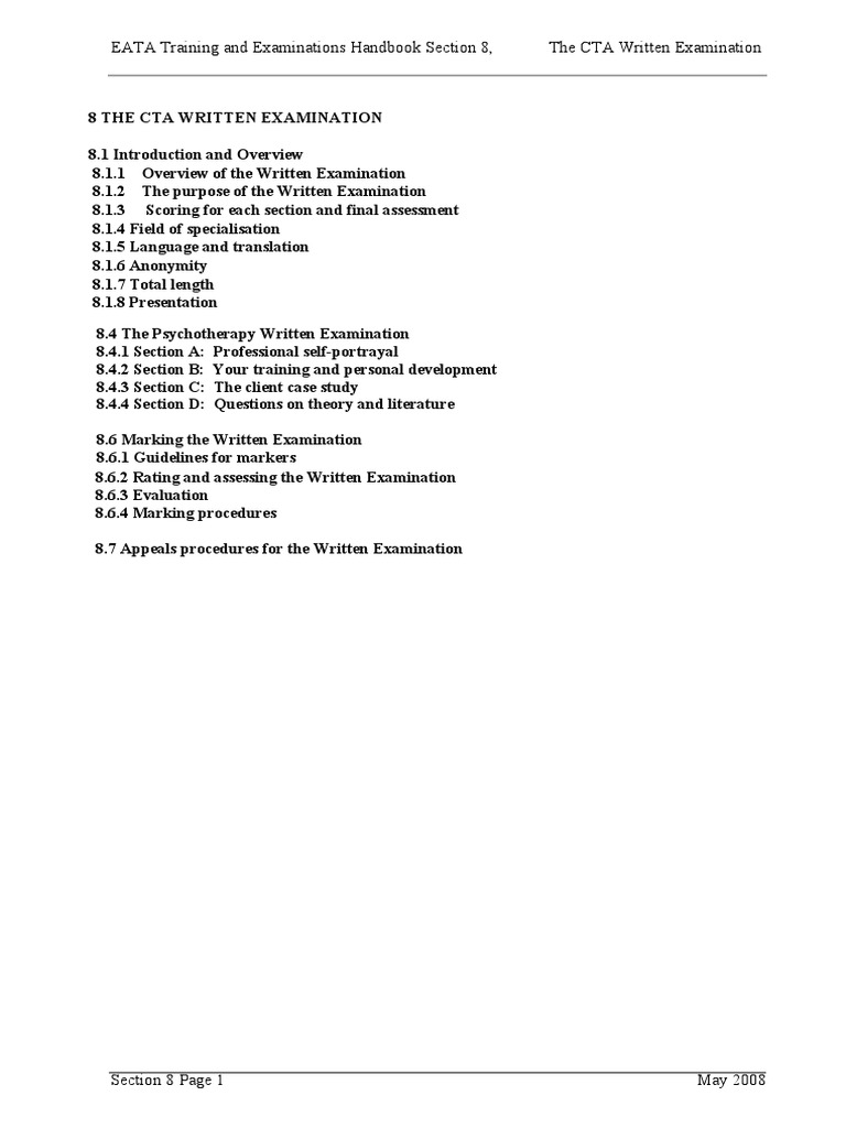 Section 8 The CTA Written Examination PDF | PDF | Psychotherapy ...