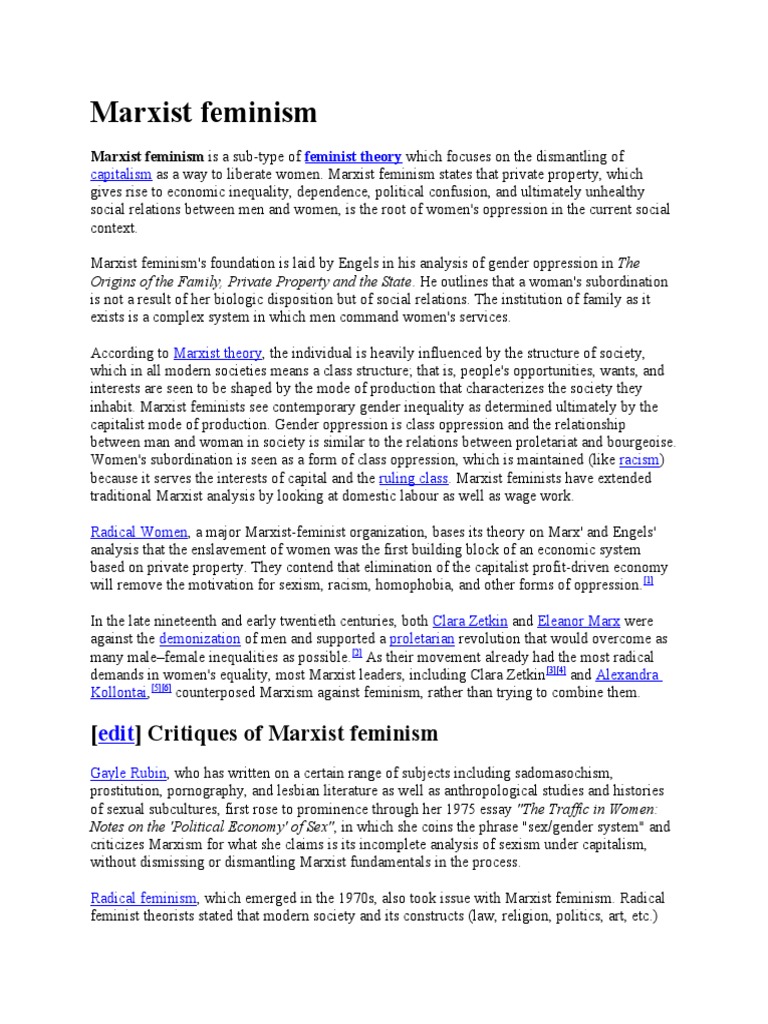 Critiques of Marxist Feminism | PDF | Feminism | Gender Studies