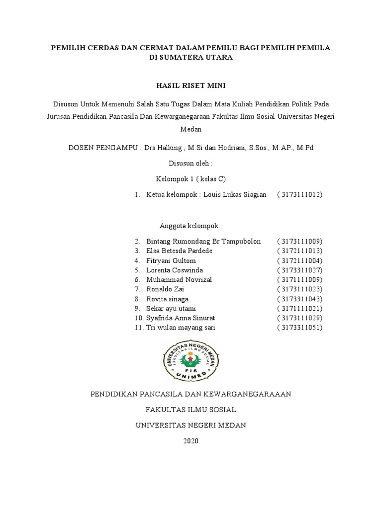 Mini Riset Kelompok 1 Pemilih Cerdas Dan Cermat Dalam Pemilu Bagi Pemilih Pemula | PDF | Sains ...