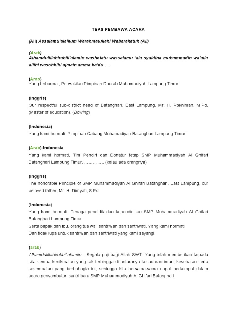 TEKS PEMBAWA ACARA 3 Bahasa | PDF